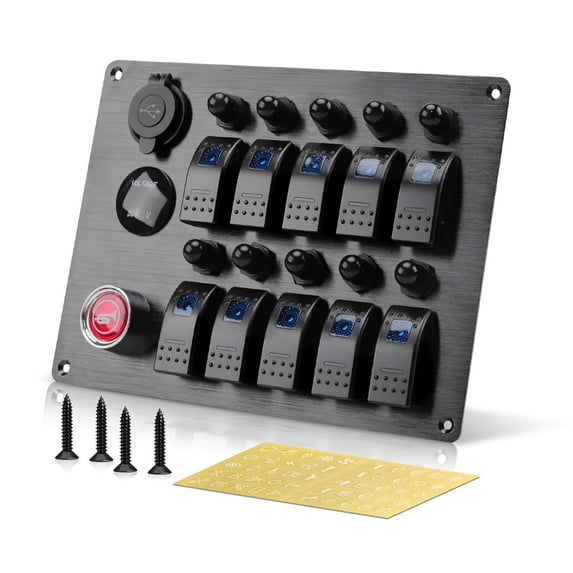 10 Gang Marine Rocker Switch Panel, Boat Toggle Switches Panel with LED ...
