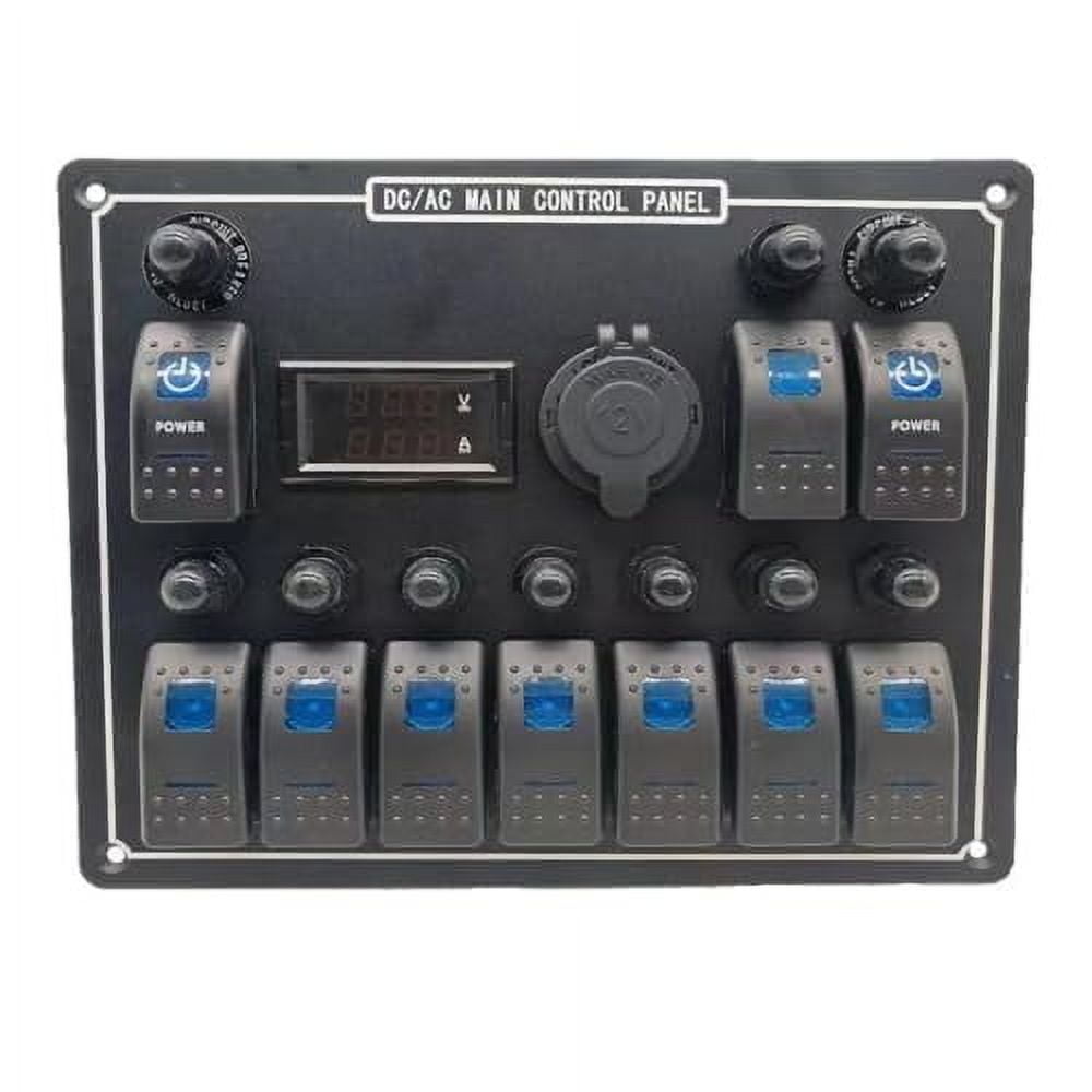 10 Gang Marine Rocker Switch Panel Waterproof with Digital Voltmeter ...