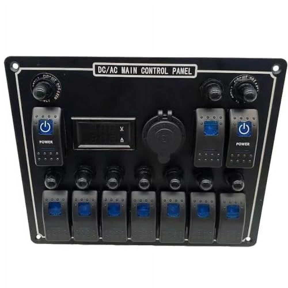 10 Gang Marine Rocker Switch Panel Waterproof with Digital Voltmeter ...