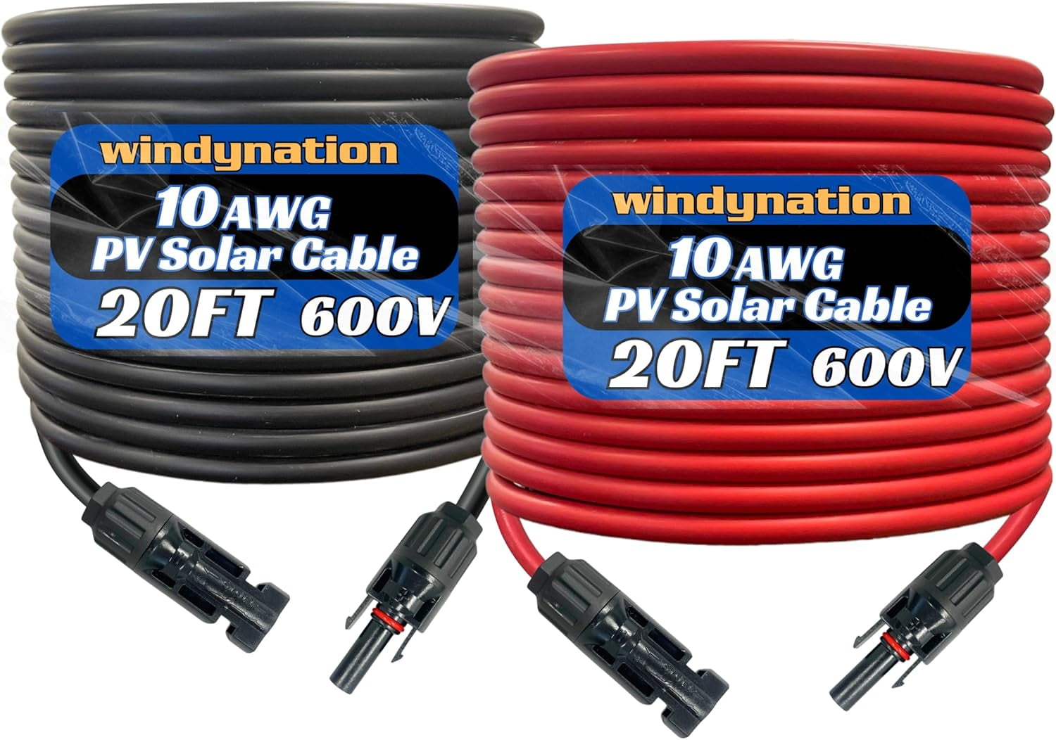 10 Gauge 10 AWG Pair 20 Feet Black + 20 Feet Red PV Photovoltaic Solar ...