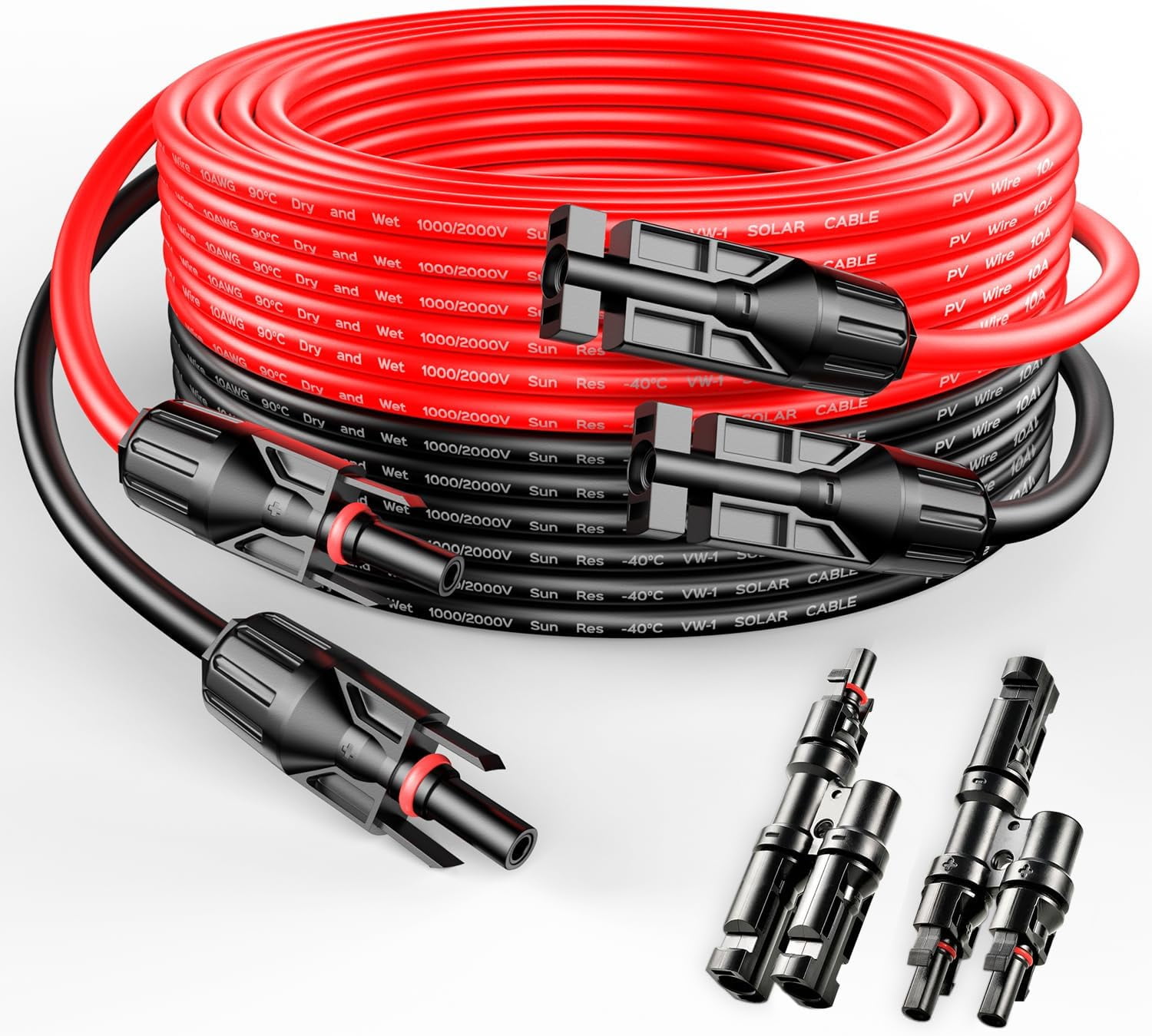 10 Gauge 10AWG One Pair 30 Feet Red + 30 Feet Black Solar Panel ...