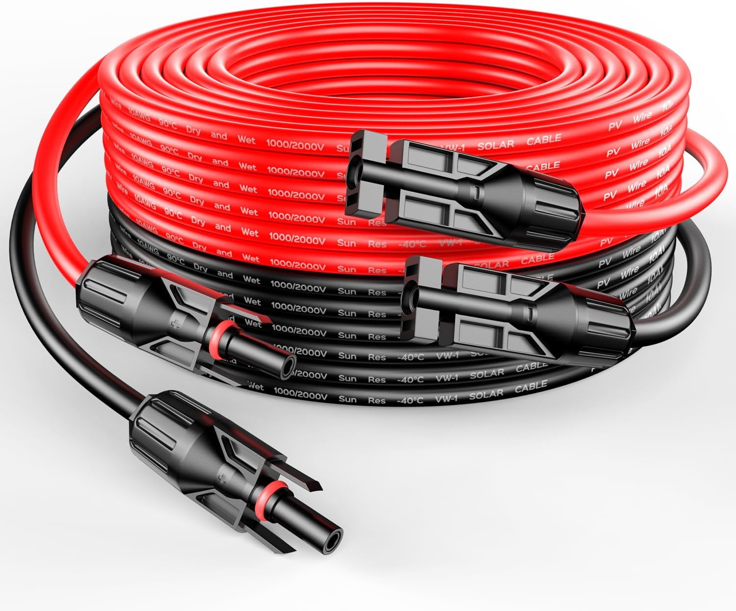 10 Gauge 10AWG One Pair 50 Feet Red 50 Feet Black Panel Extension Cable ...