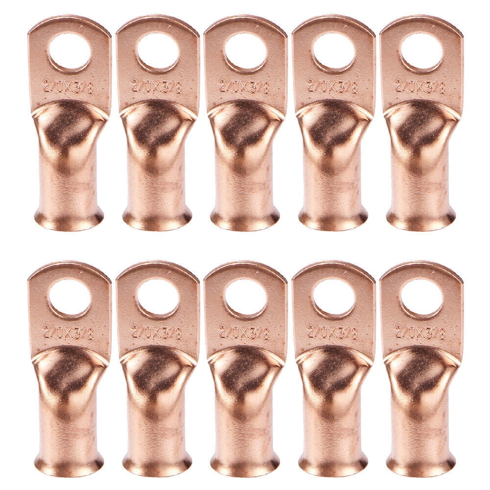 10 × Gauge 2/0 3/8" Battery Cable Ends Lugs Copper Ring Terminals Wire ...