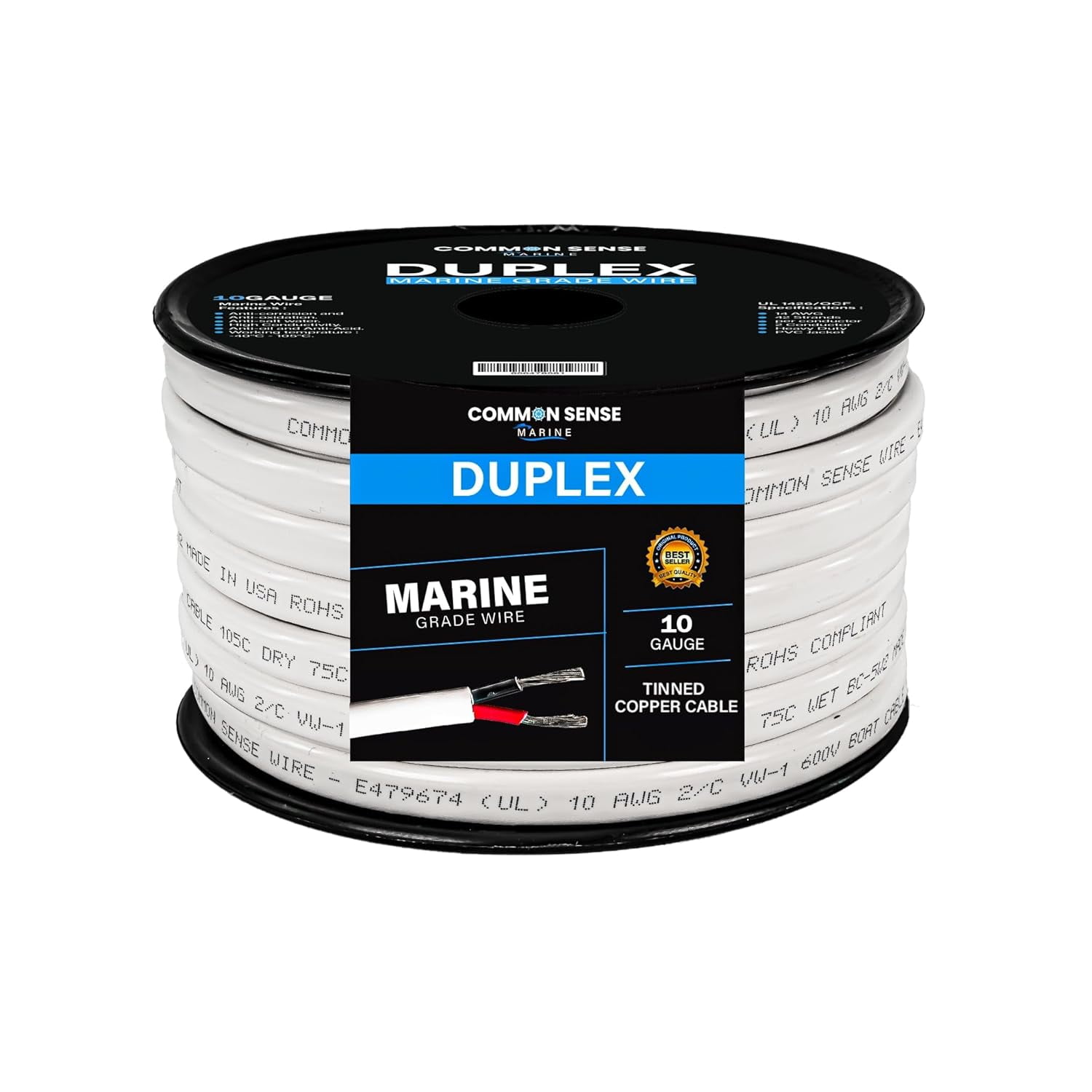 10 Gauge 2 Conductor Marine Wire - 30 ft Duplex Flat Marine Grade Wire ...