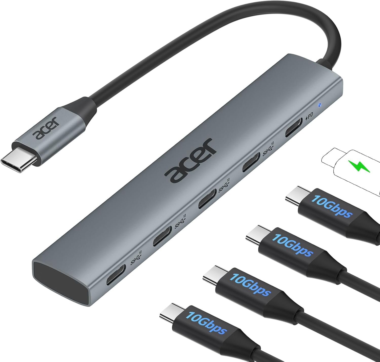 10 Gbps USB C Hub, USBC Splitter with 4*USB 3.2 and 100W PD Port, Fast ...