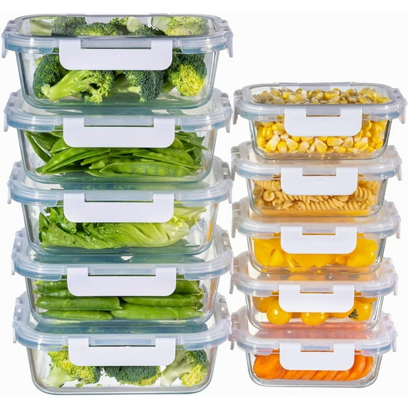 10- Glass Storage Containers with , Glass Meal Prep Containers Set ...