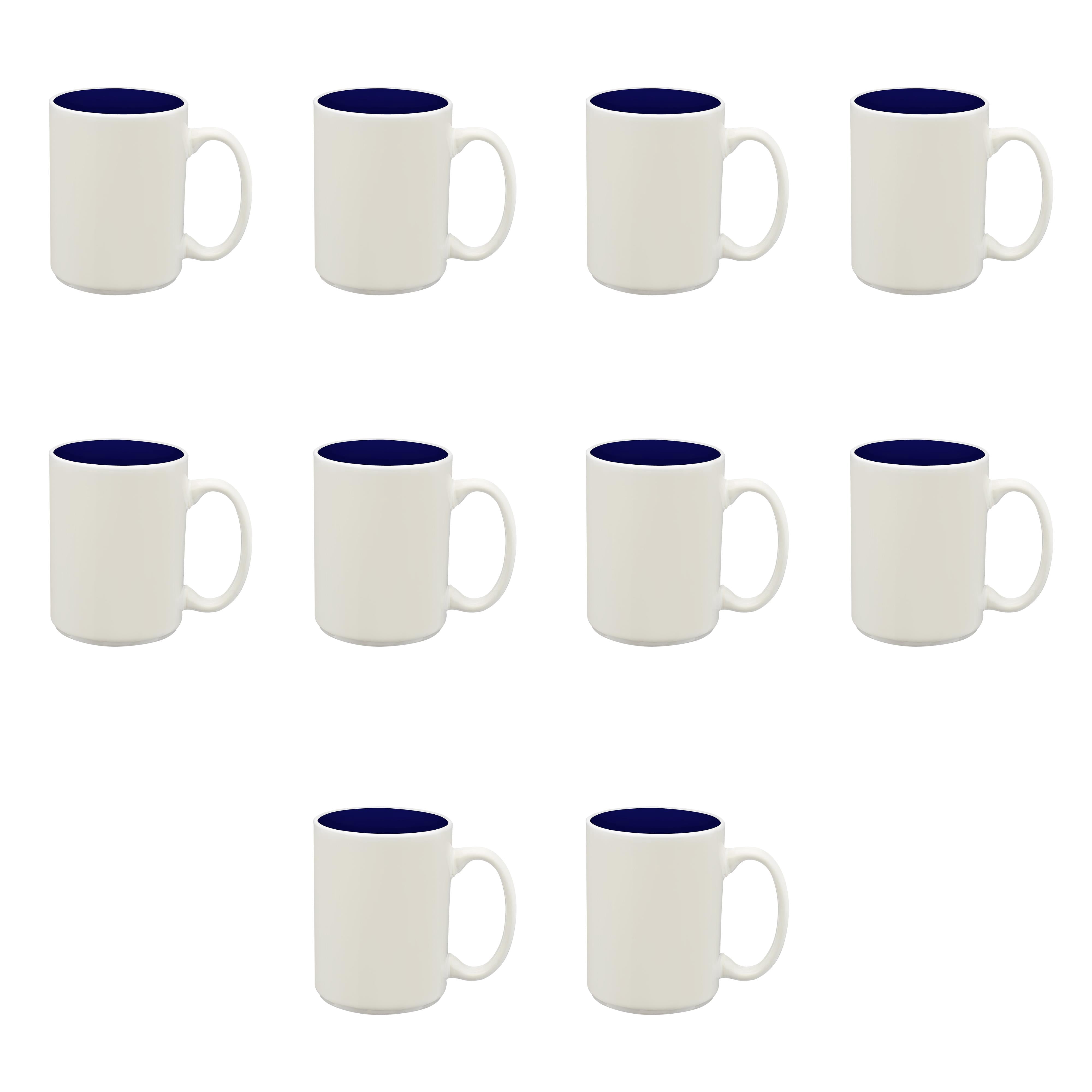 10 Glossy Two-Tone Ceramic Mugs Set, 15 oz. - Stoneware, Smooth ...