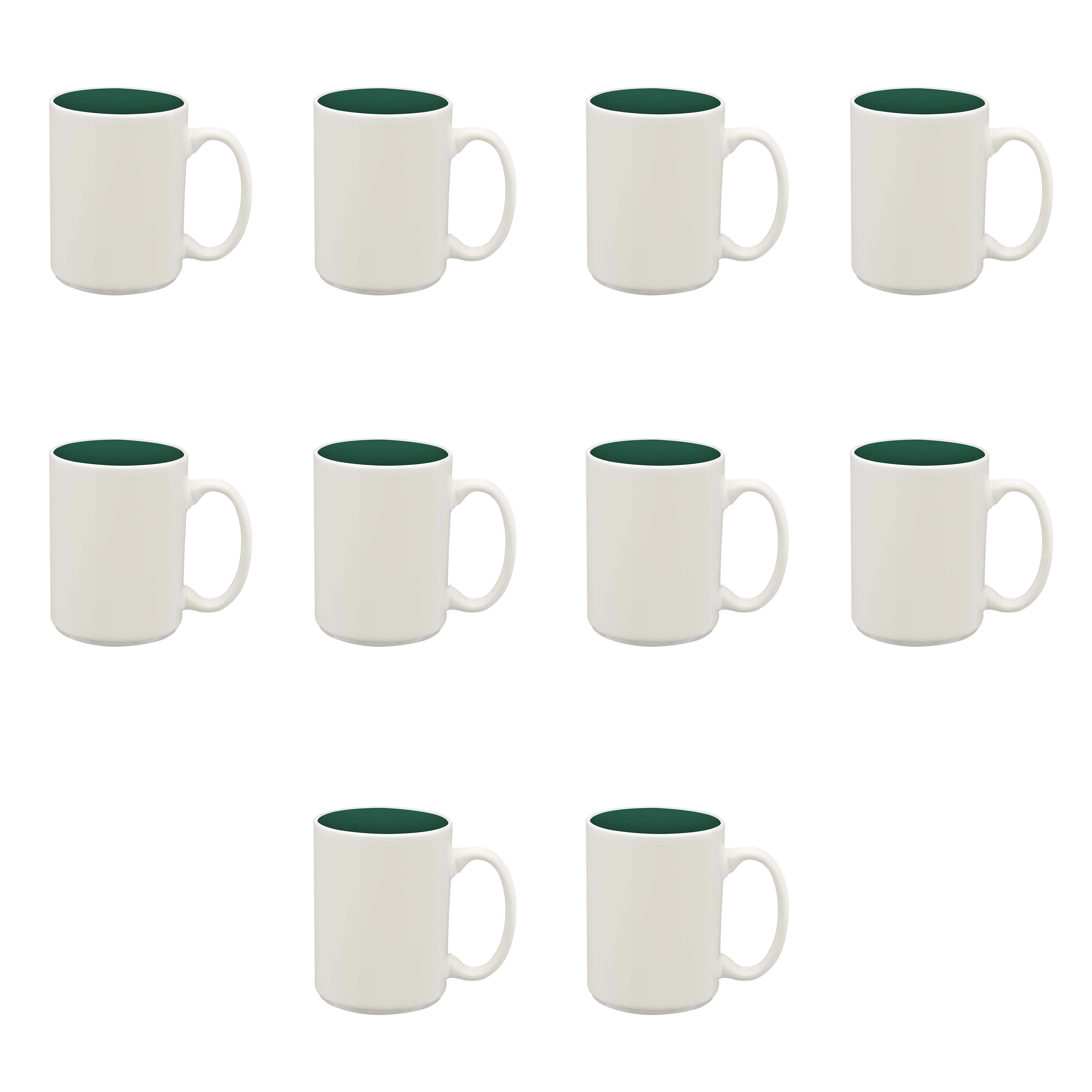 10 Glossy Two-Tone Ceramic Mugs Set, 15 oz. - Stoneware, Smooth ...