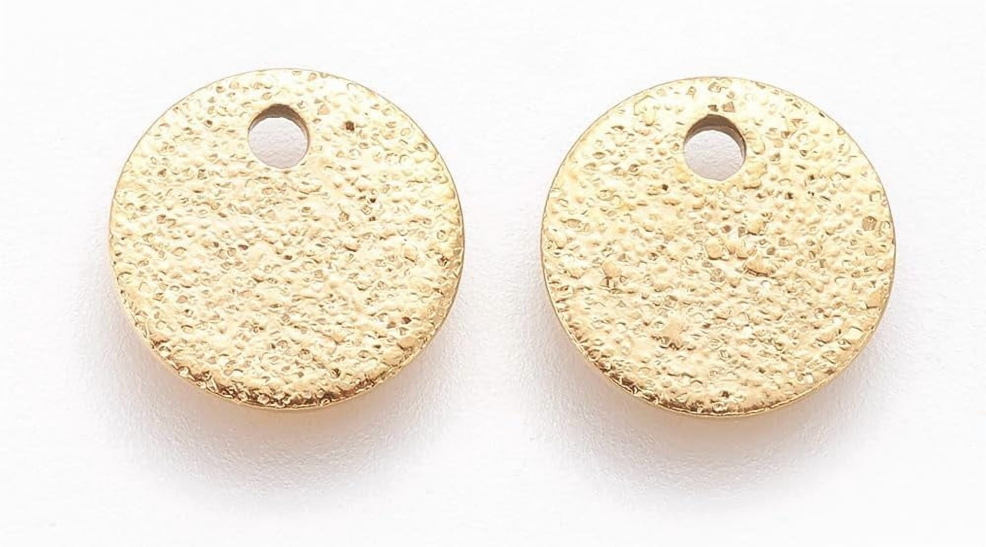 10 Golden Textured Flat Round Shaped Stainless Steel Charms - 8x1mm ...