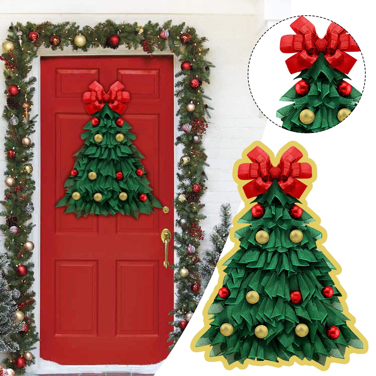 10" Green Fabric Christmas Tree Door Hanger Hanging Wreath Ornament For ...