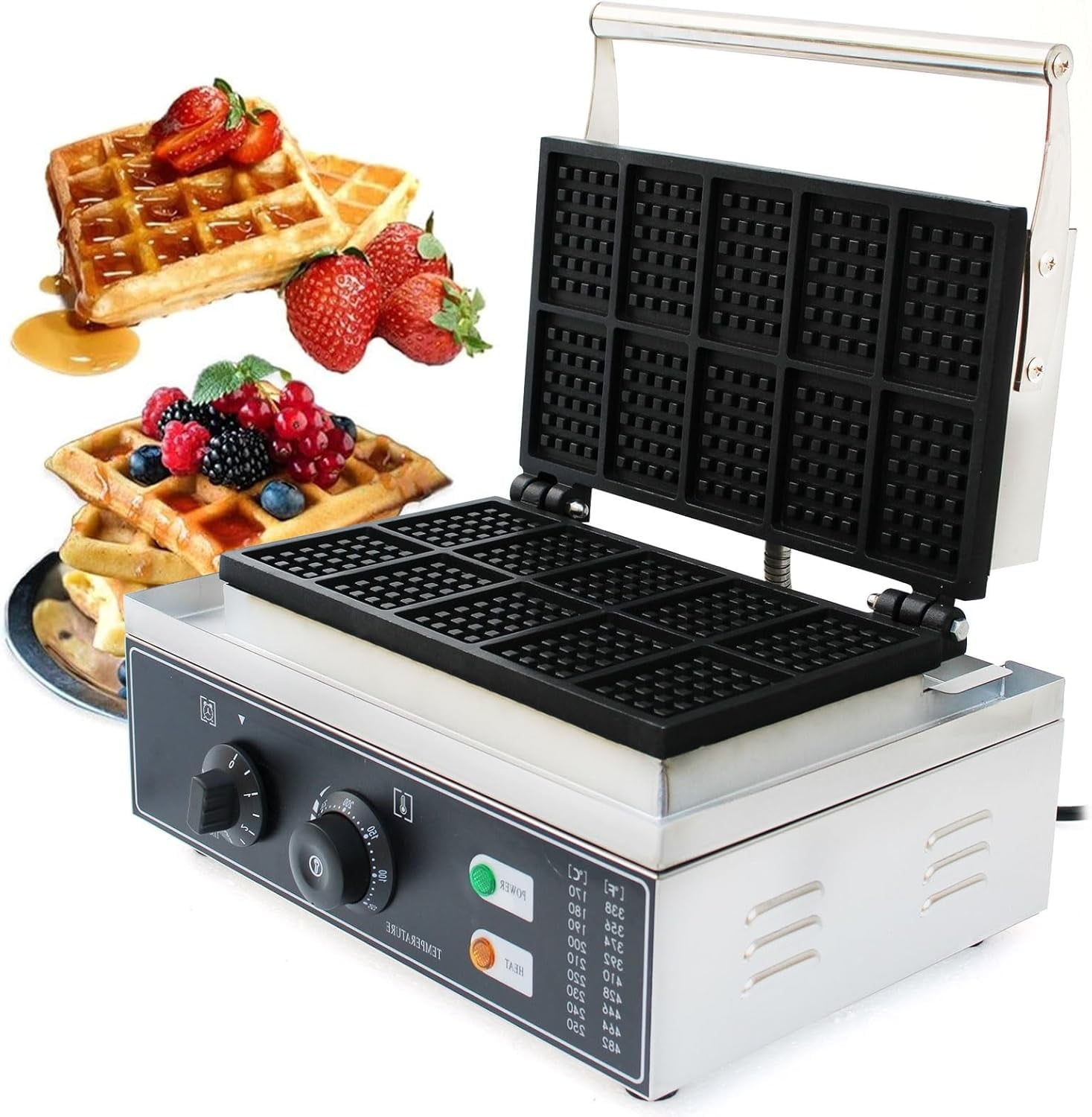 10-Grid Commercial Waffle Maker, 1500W Steel Belgian Waffle Iron ...