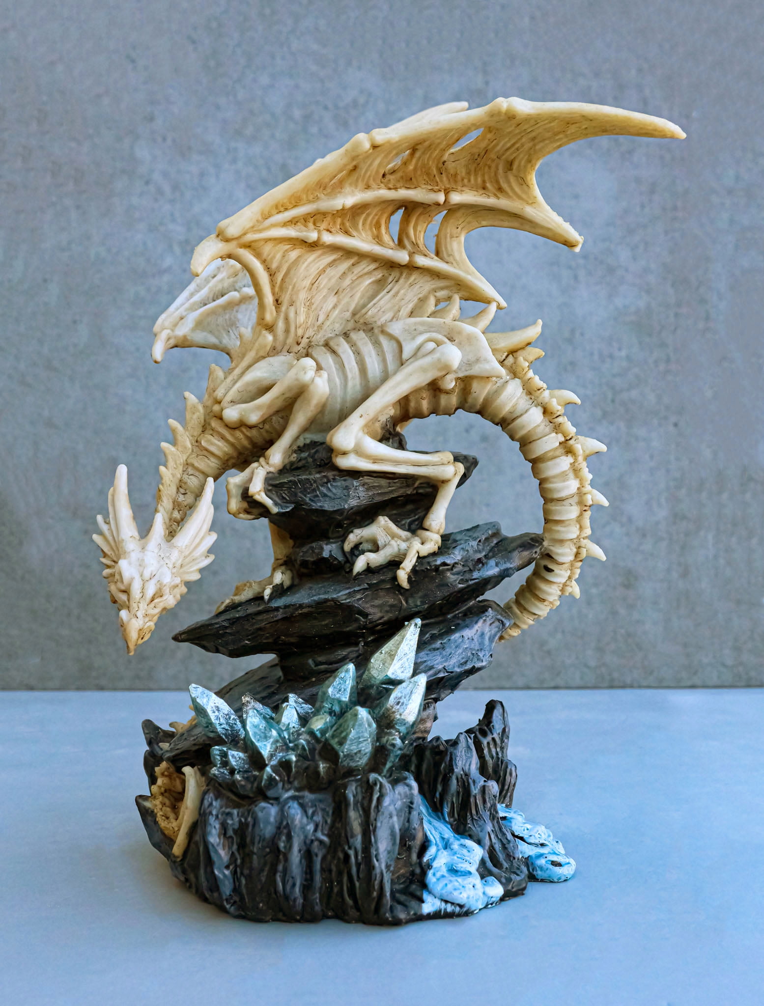10"H Gothic Skeleton Bone Dragon Perching On Crystal Cavern Statue ...