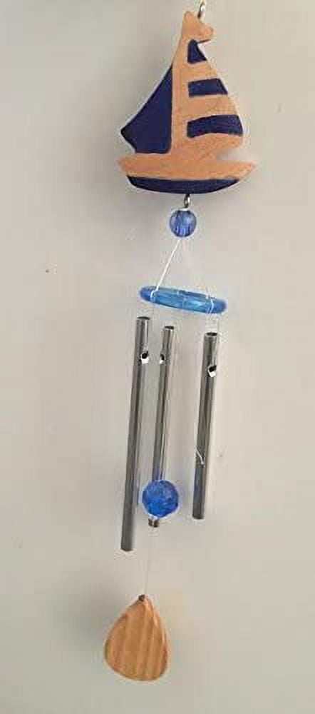 10" Hand Crafted Hanging Mobile Unique Wooden Wind Chimes Navy Blue ...