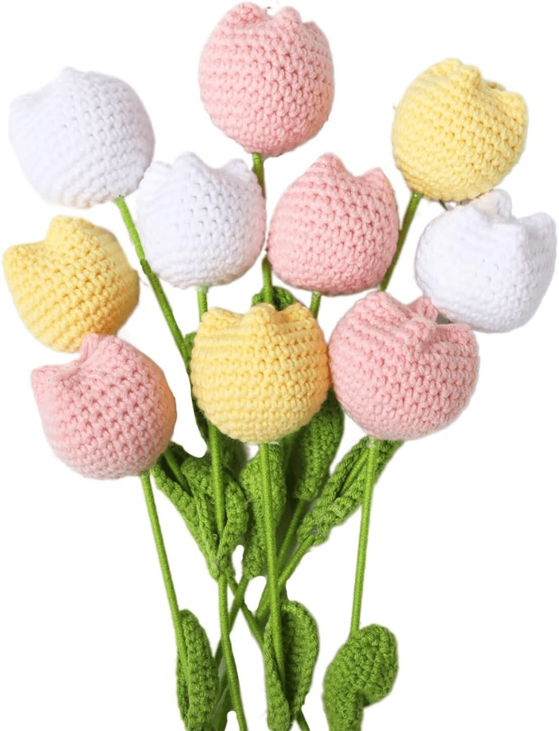 10 Handmade Crochet Tulip Flowers, Multicolor Artificial Bouquet ...