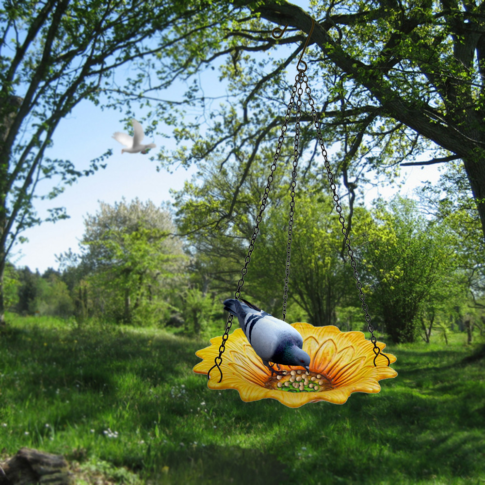 Wonderbean 10 Inch Hanging Glass Bird Bath Bowl, Sunflower Design ...