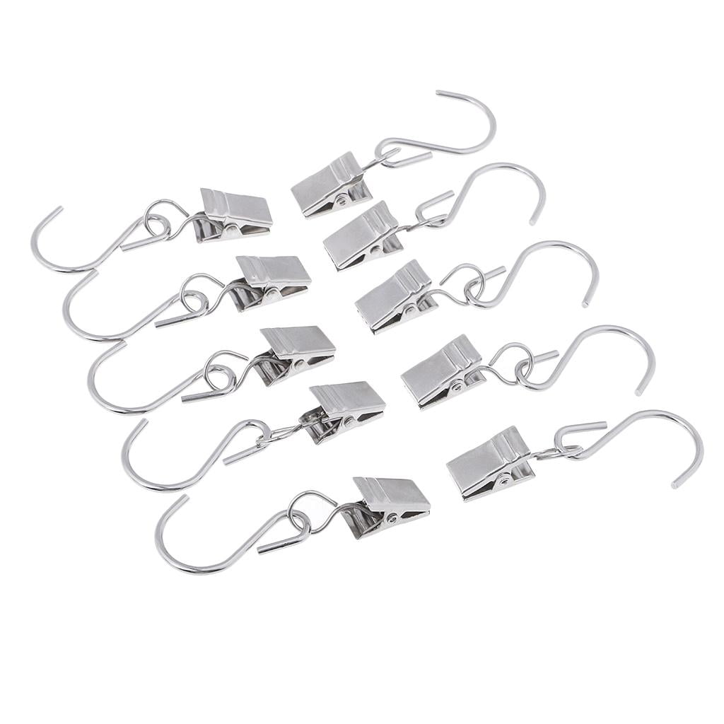 10 Hanging Hooks with Clips - Heavy Duty Curtain Clips with S Hook ...