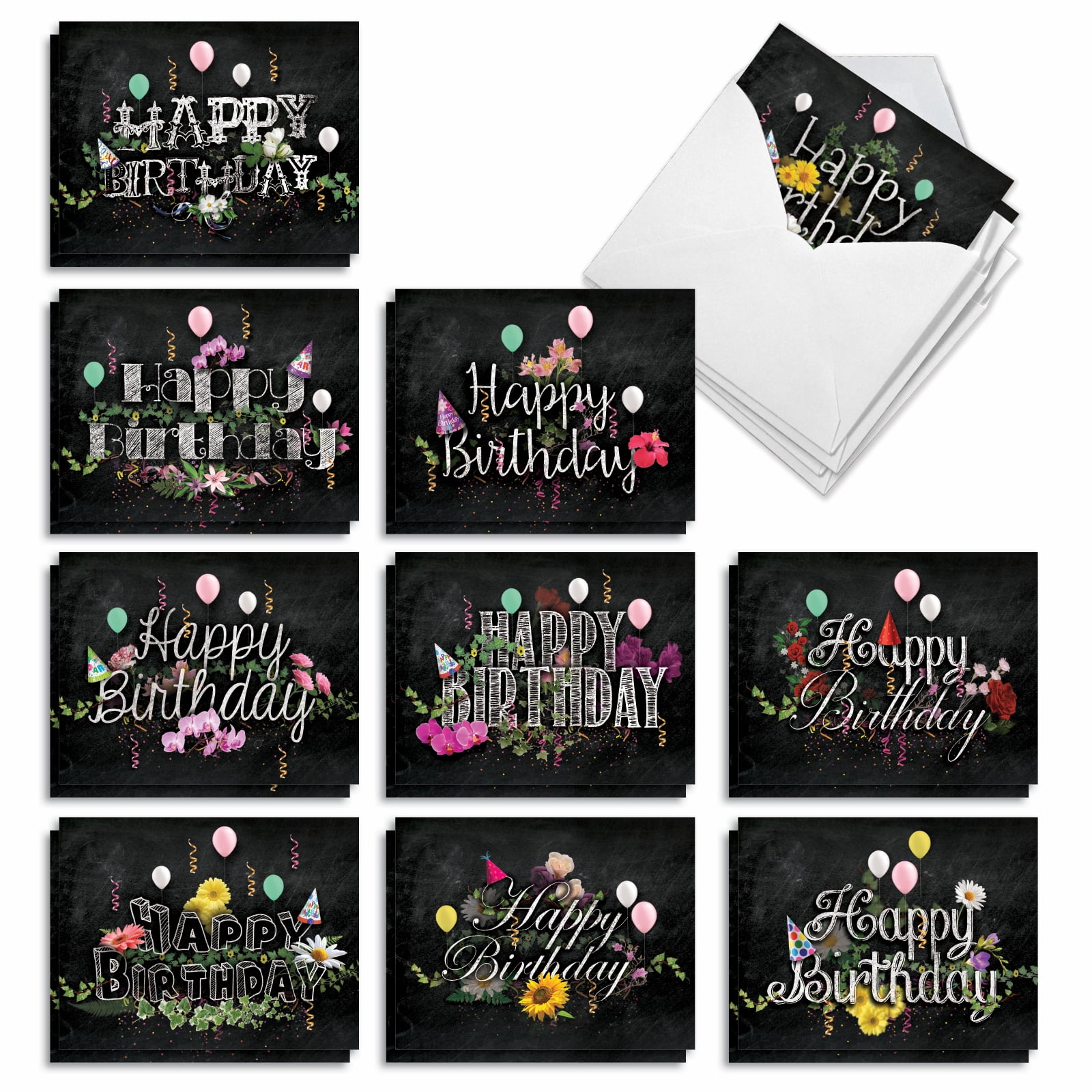 10 Happy Birthday Note Cards Pack (4 x 5.12 Inch) - CHALK AND ROSES ...