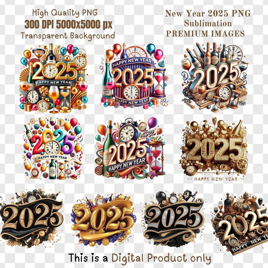 10 Happy New Year 2025 PNG, 2025 New Year's Eve Sublimation Design, New ...