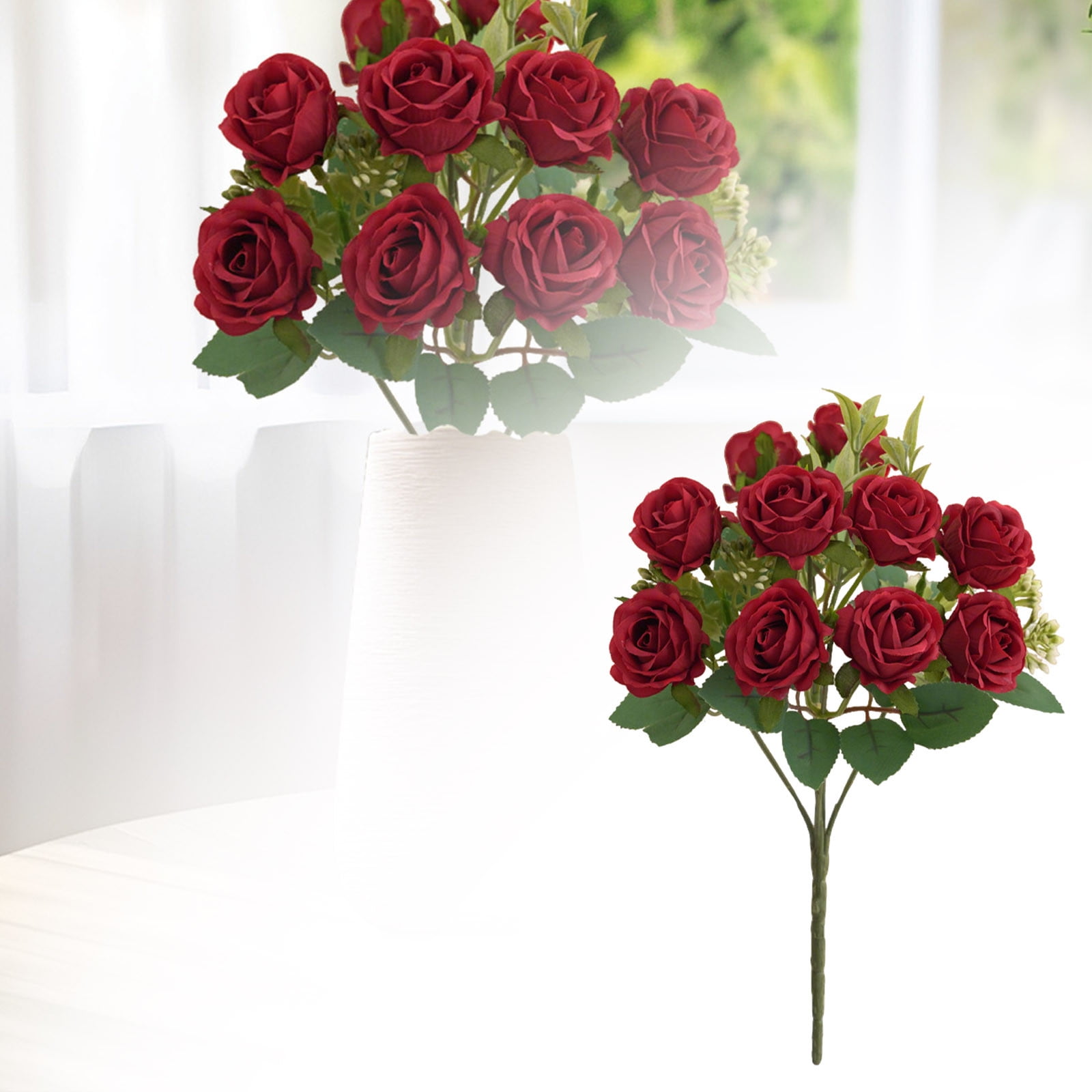 10-Head Artificial Rose Flowers - Real Touch Silk Roses Bouquet for ...