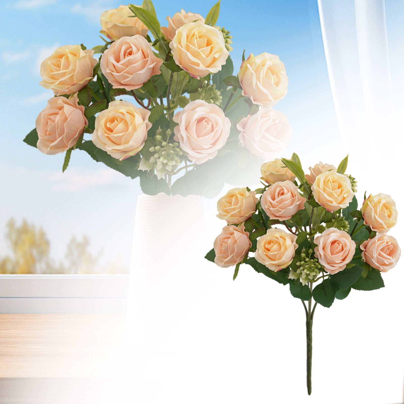 10-Head Artificial Rose Flowers - Real Touch Silk Roses Bouquet for ...