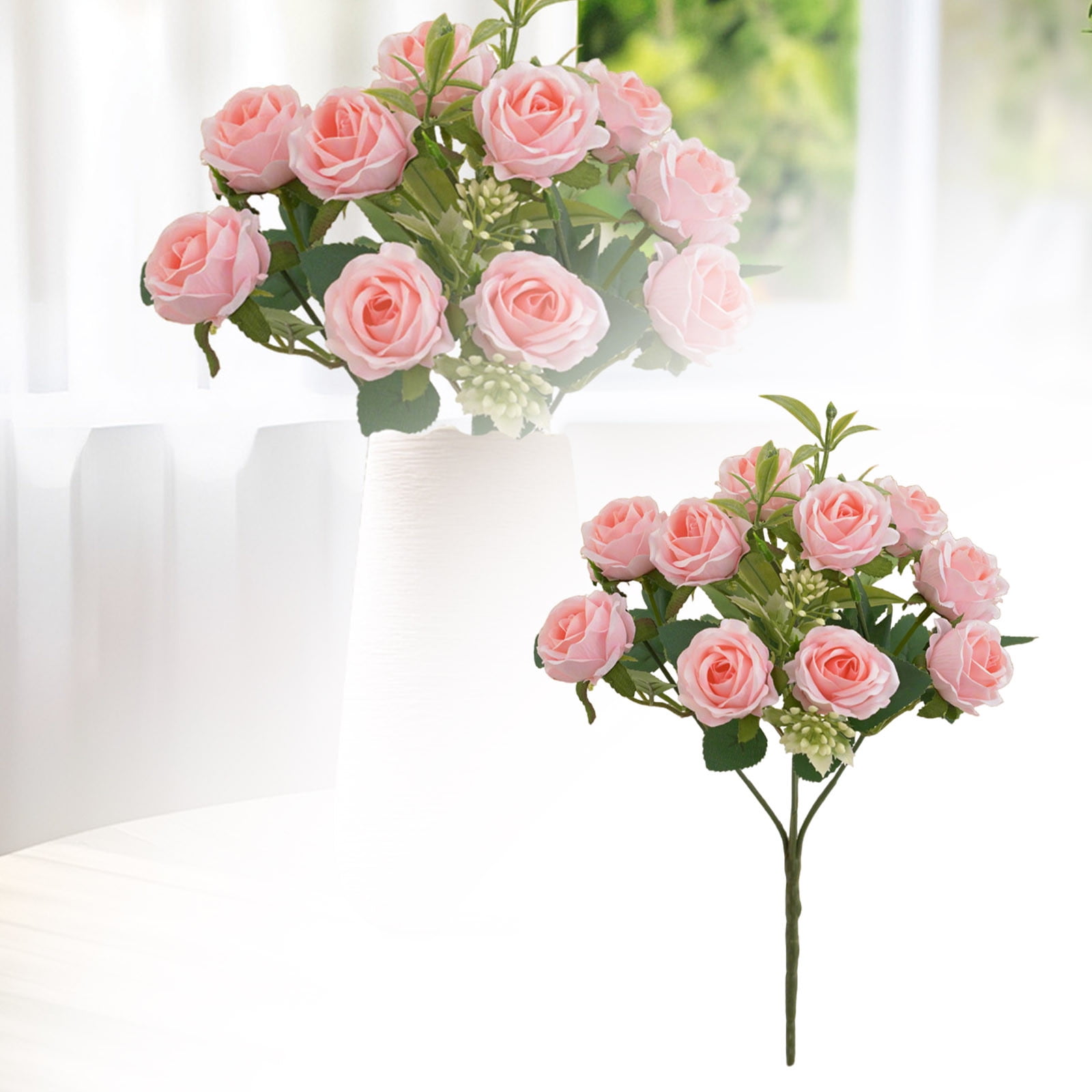 10-Head Artificial Rose Flowers - Real Touch Silk Roses Bouquet for ...