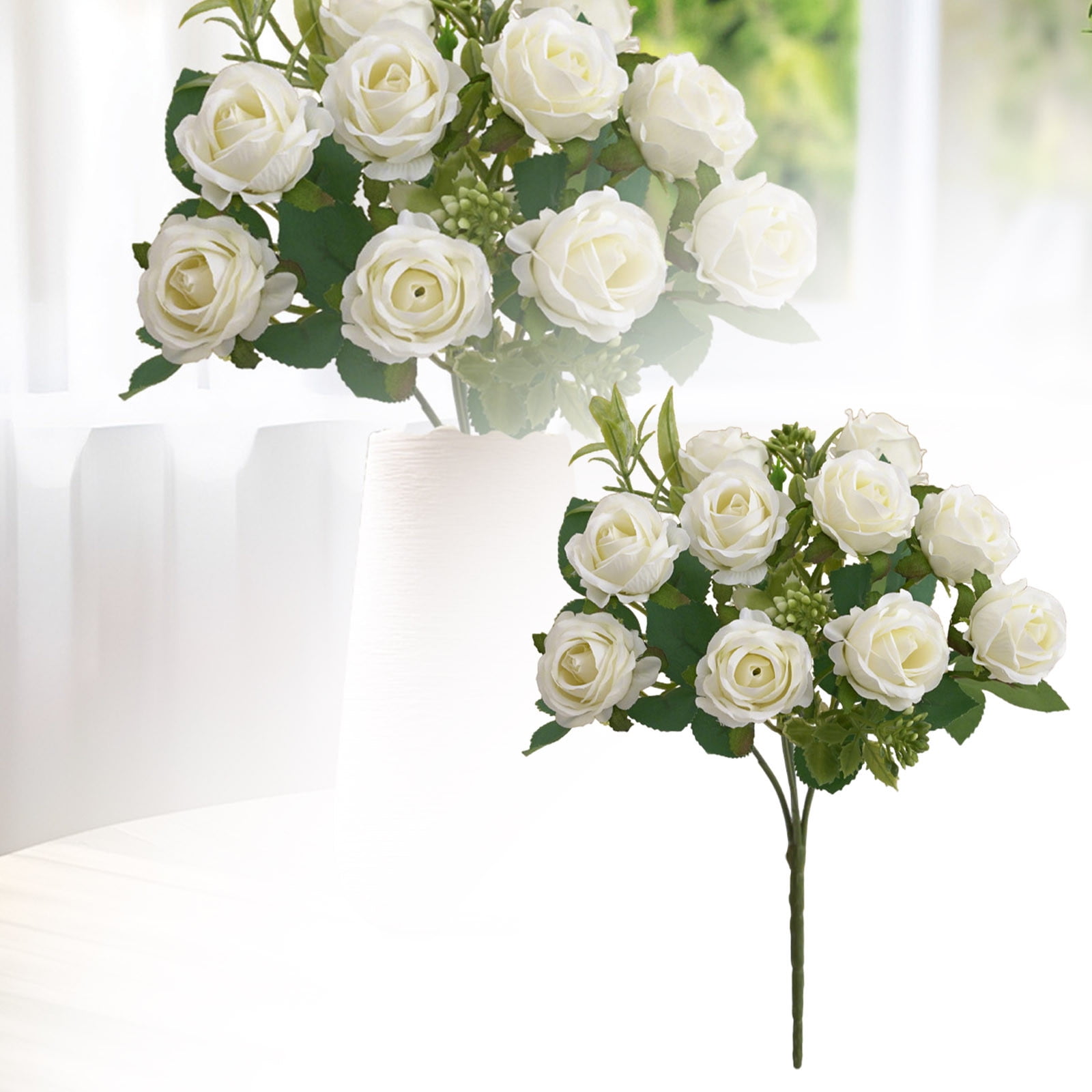 10-Head Artificial Rose Flowers - Real Touch Silk Roses Bouquet for ...