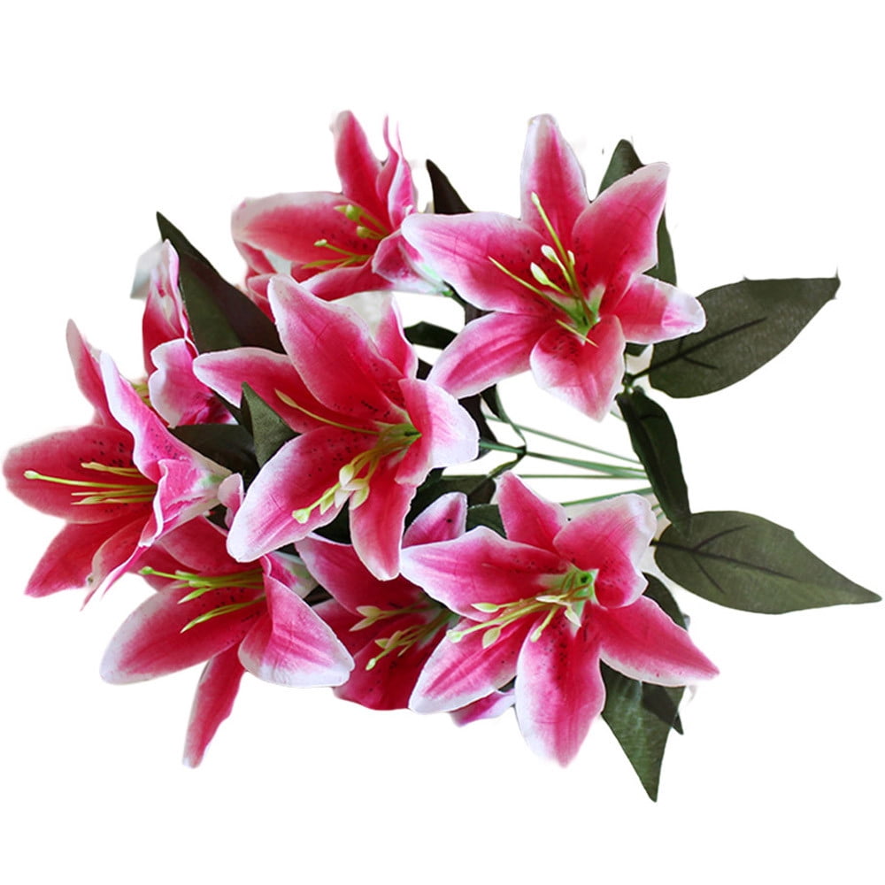 10 Heads Artificial Silk Lilies, Bridal Bouquet for Wedding and Party ...