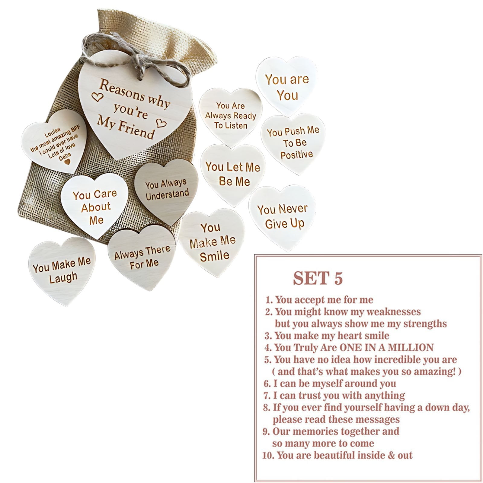 10 Heart Keepsake Wooden Gift Box with Romantic Words for Friends ...