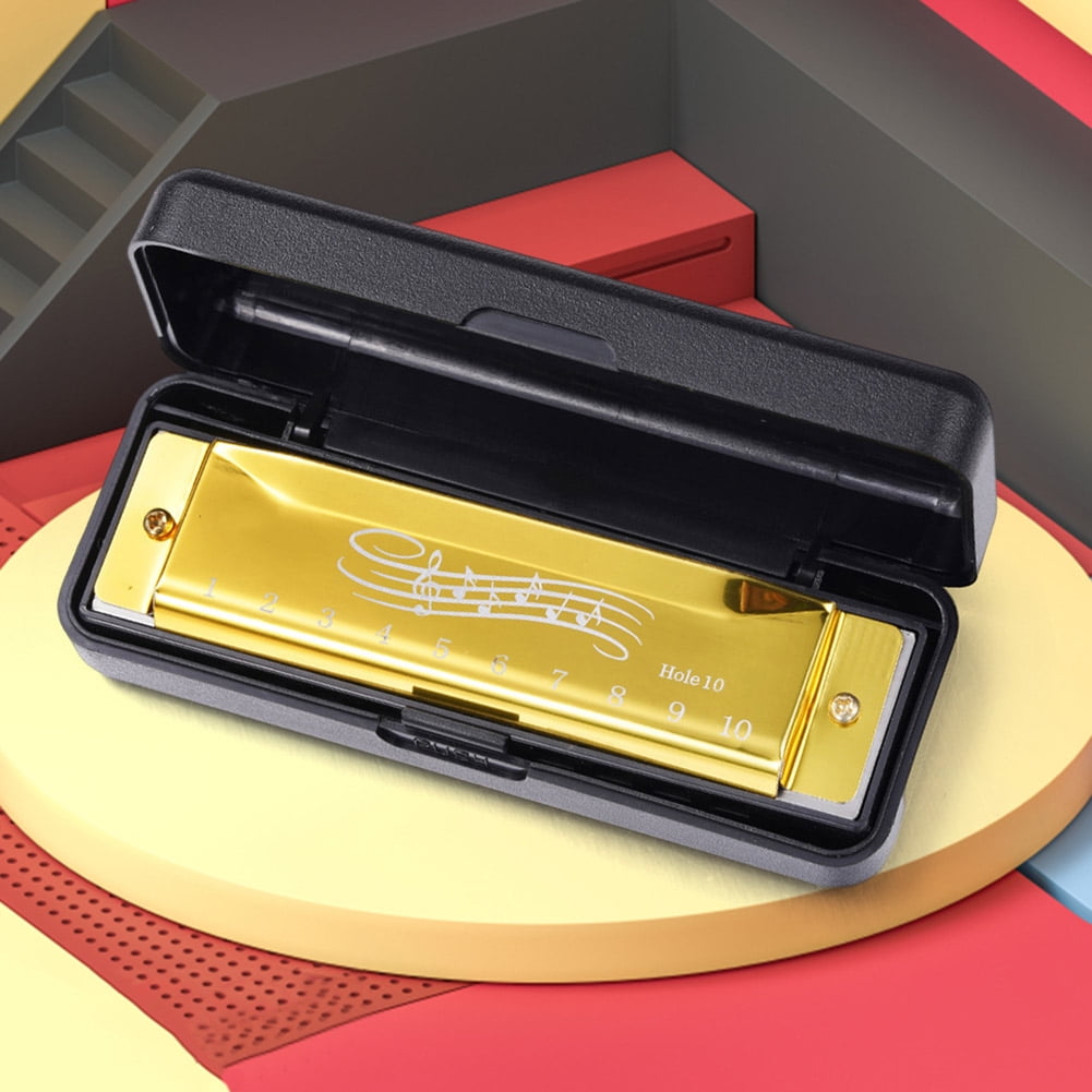 10 Hole 20 Tone Harmonica Portable Harmonica Adults Gift 10 Hole 20 Tone Harmonica (Gold ...