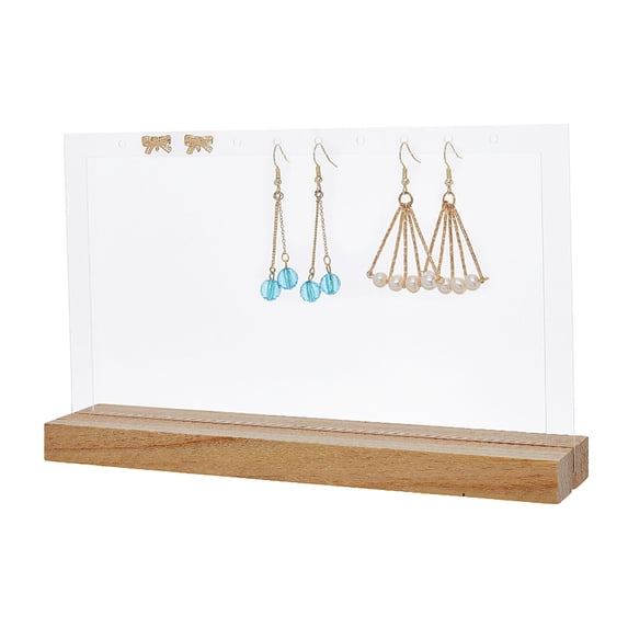 10-Hole Acrylic Hanger Earrings Display Stand with Wooden Base Cute ...