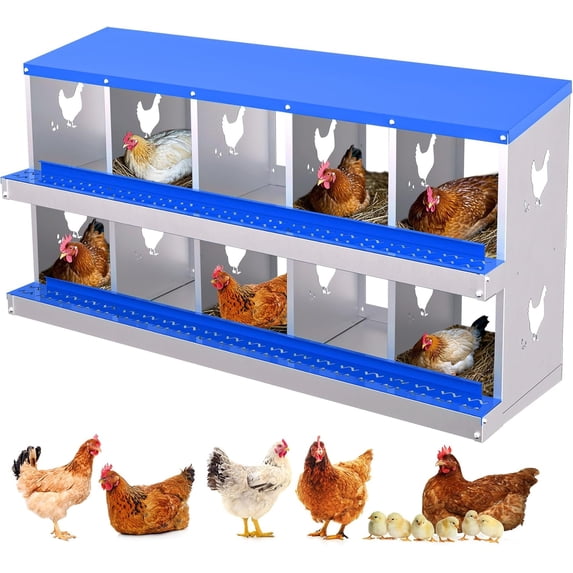 10-Hole Metal Chicken Nesting Box for Hens Galvanized Roll Away Laying ...