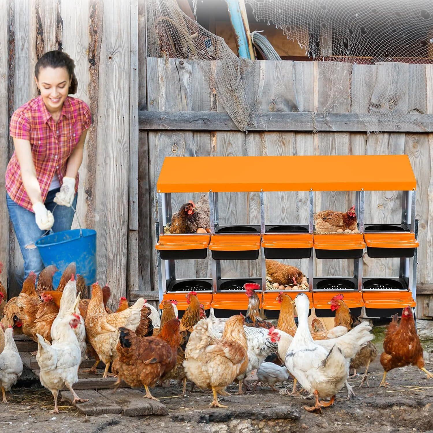 10-Hole Orange With Stand Chicken Nesting Box Roll-Away Egg Collection ...