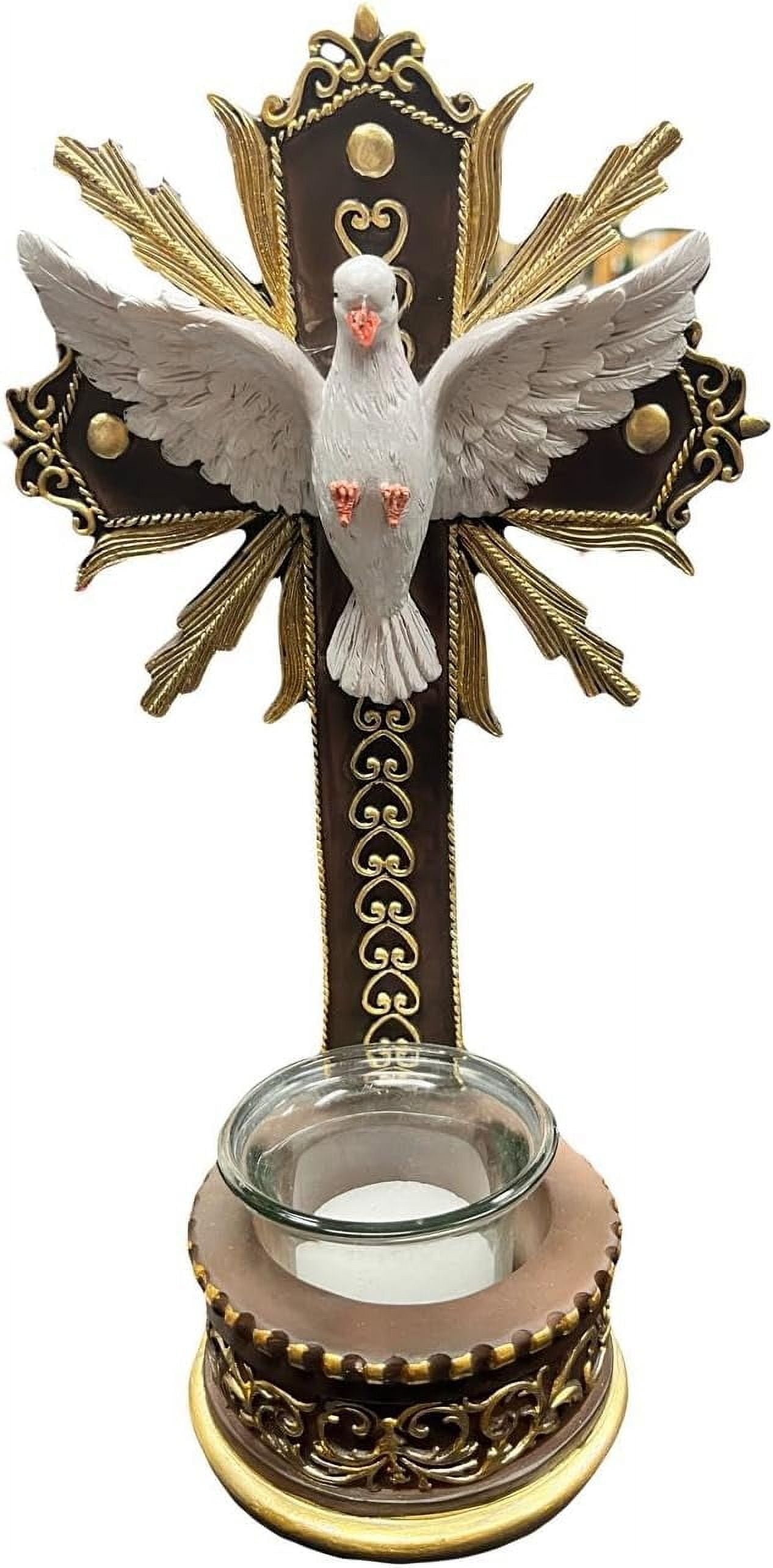 10" Holy Spirit Standing Cross with Candle – Decorative Resin Figurine ...