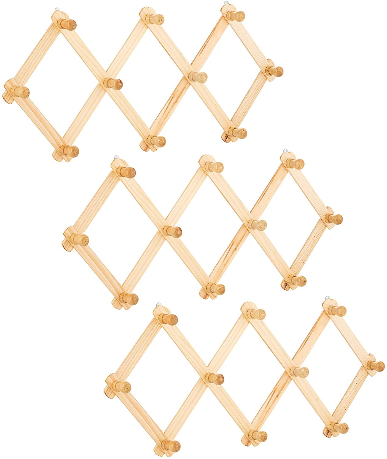 10 Hook Wood Wall Mounted Expandable Accordion Peg Coat Rack Hanger for ...