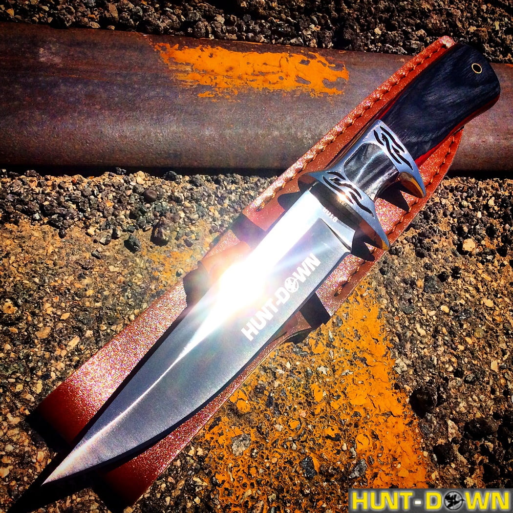 10" Hunt-Down Fixed Blade Hunting Sharp Knife with Leather Sheath ...