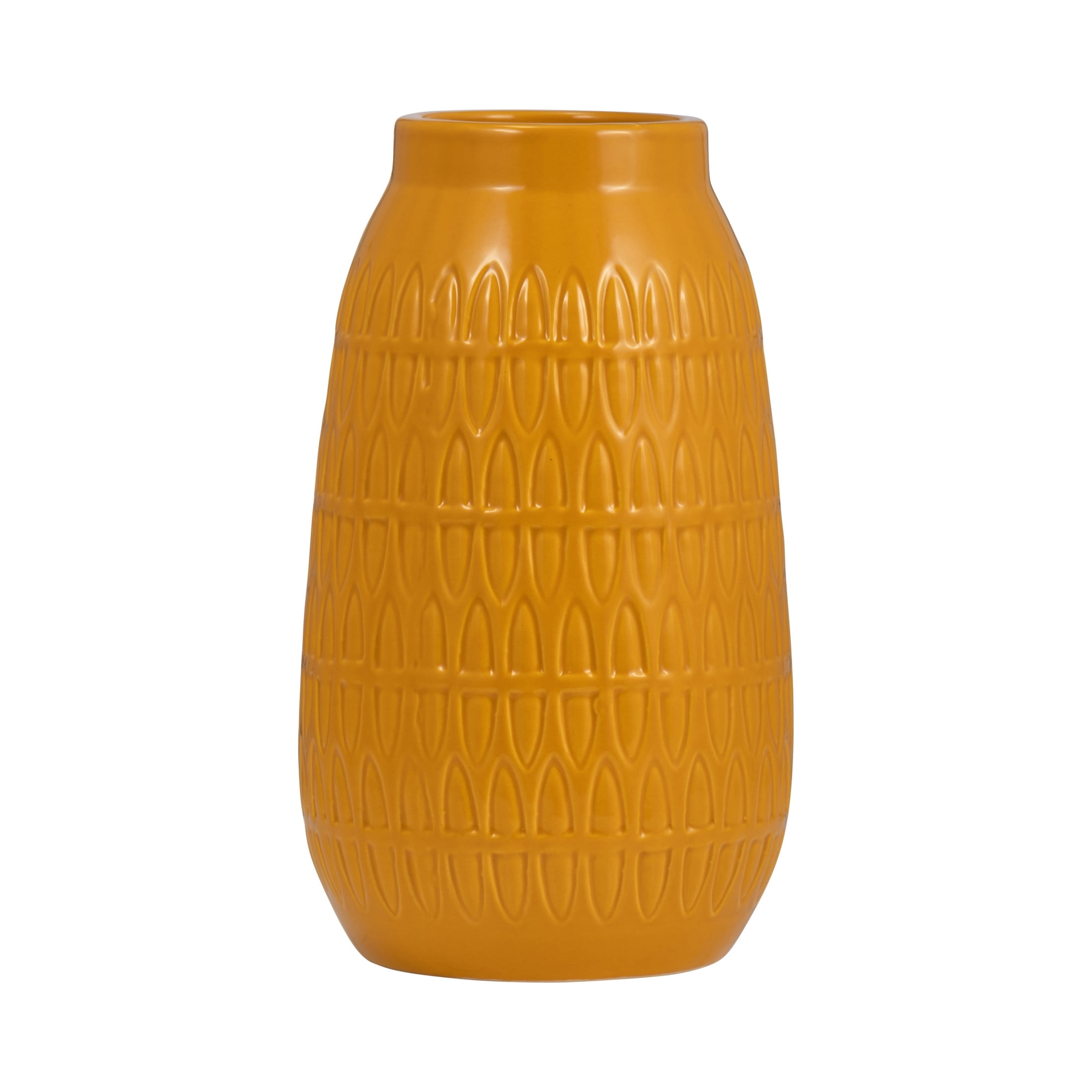 10"Hx6" Diameter, Ceramic Carved Vase, Mustard Gold Finish, Elegant and ...