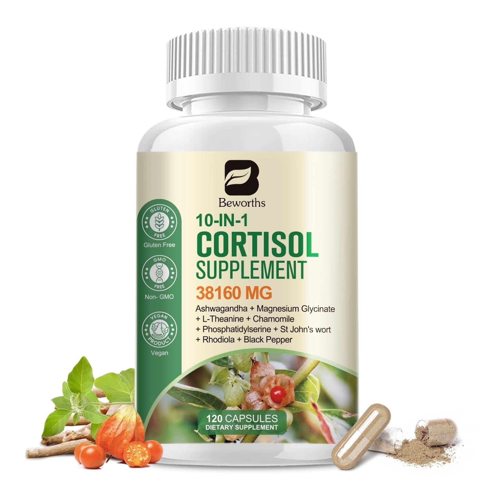 10-In-1 Cortisol Supplements, with Magnesium, Ashwagandha, L-Theanine ...
