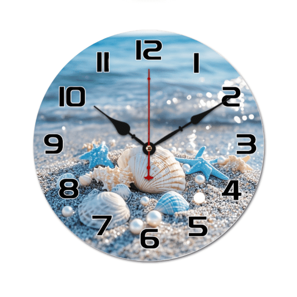 10-Inch 2D Wooden Wall Clock with Beach Seascape Landscape Design ...