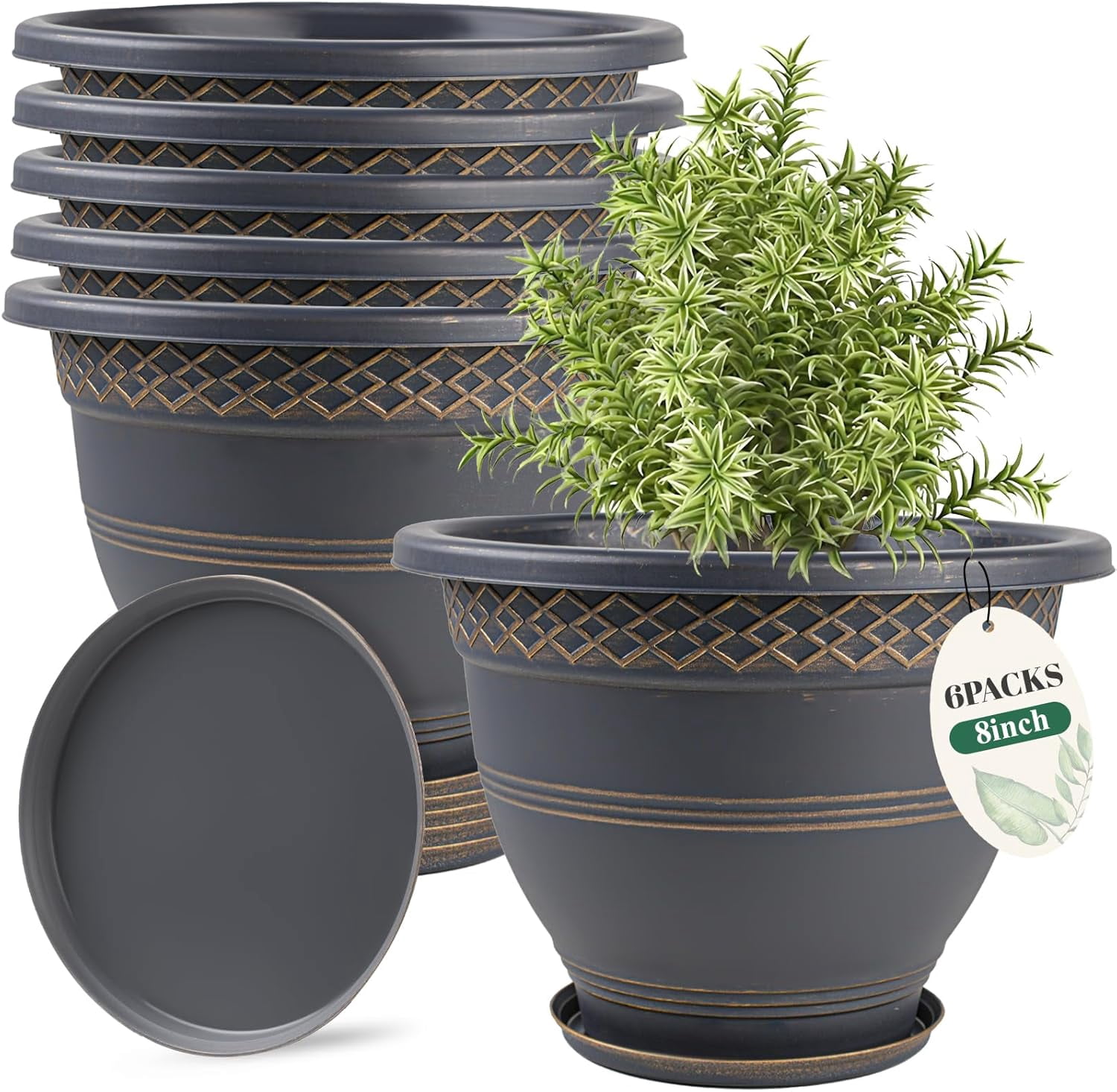 10 Inch 4 Pack Large Plant Pots, Plastic Flower Pot for Indoor ...