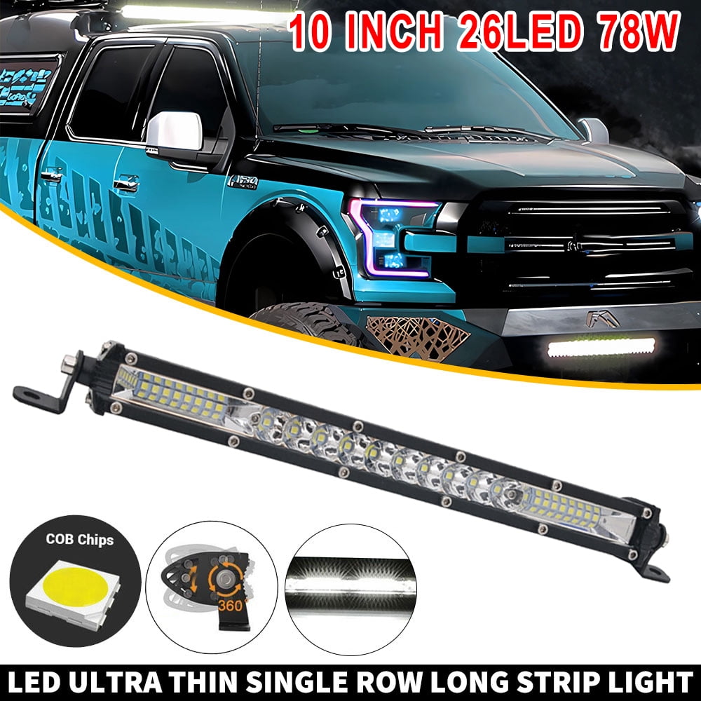 10 Inch 78W Slim Single Row LED Light Bar, 26 COB Chips Combo Beam Off ...