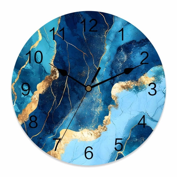 10 Inch Abstract Art Wall Clock, Water Ripple Gold Blue Gradient ...