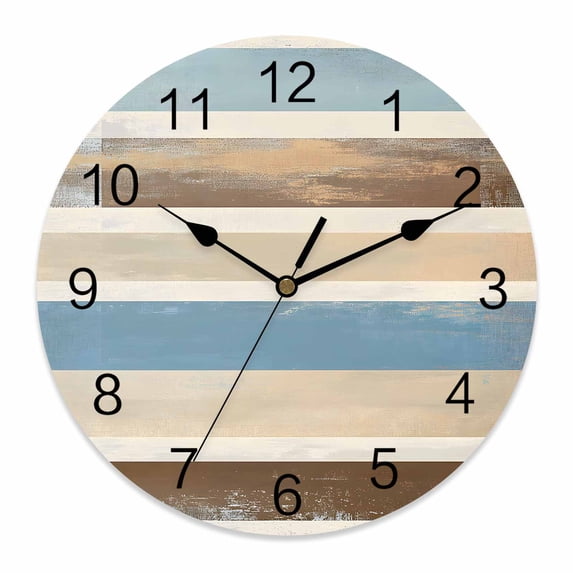 10 Inch Abstract Gradient Stripe Wall Clock, Brown Blue Watercolor ...