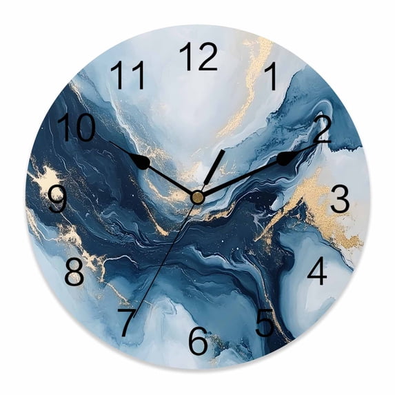 10 Inch Abstract Marble Wall Clock, Blue Yellow Oil Painting Style ...