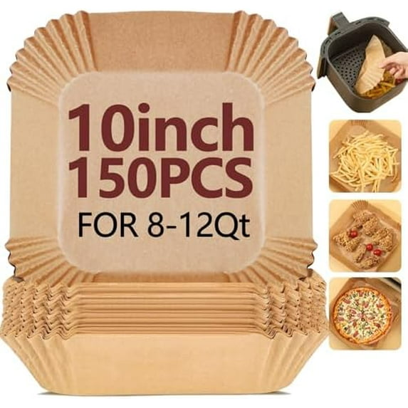 10 Inch Air Fryer Liners Disposable-150PCS Square Parchment Paper ...