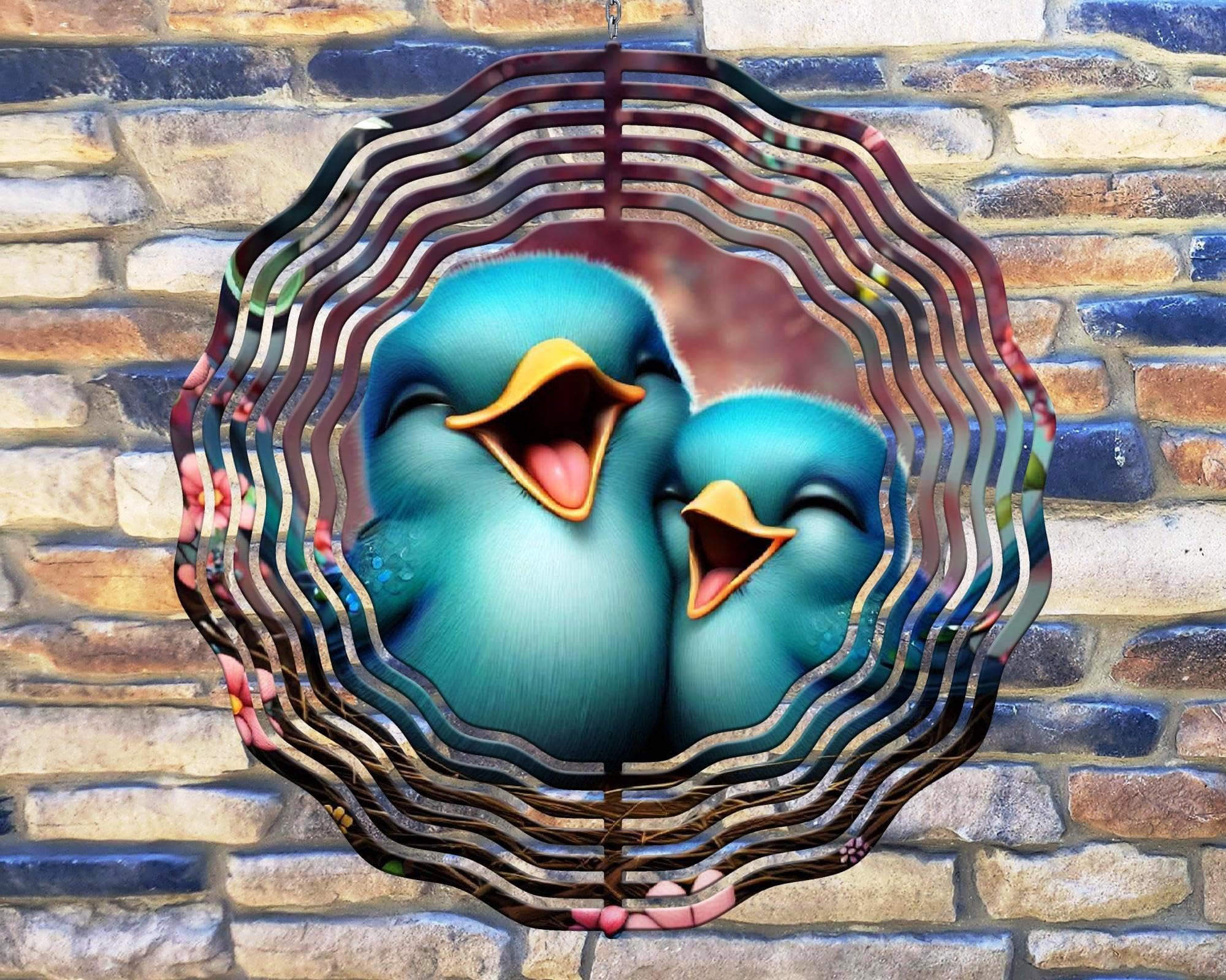 10 Inch Animated Blue Birds Wind Spinner Yard Decor Aluminum Sublimated ...