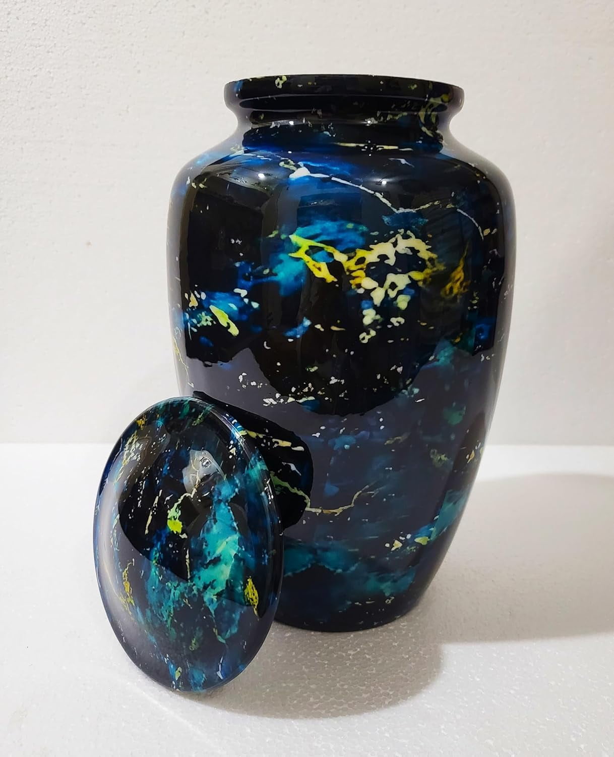 10-Inch Aquatic-Themed Marble Design Cremation Urn for Adult Human ...