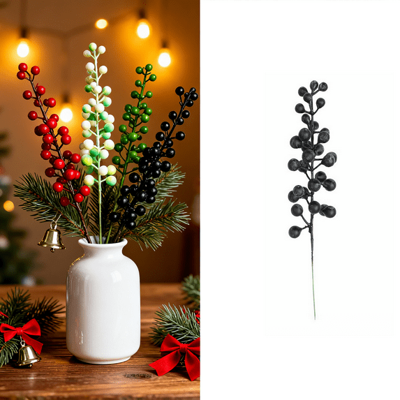 10-Inch Artificial Blue Berry Stems – Realistic Foam Berry Picks for Christmas Trees, Wreaths ...