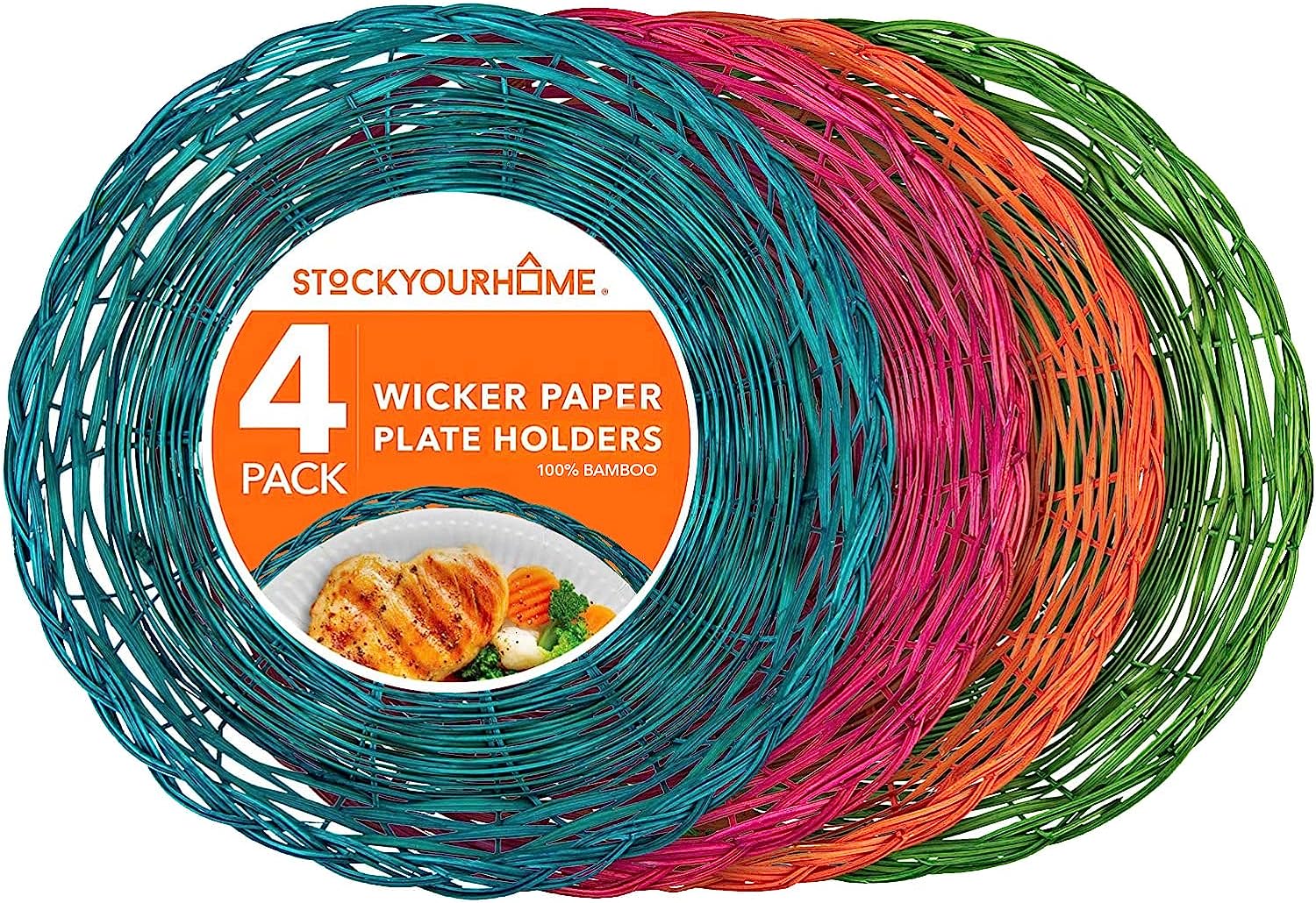 10-Inch Bamboo Paper Plate Holder (4 Count) - Heavy Duty Wicker ...