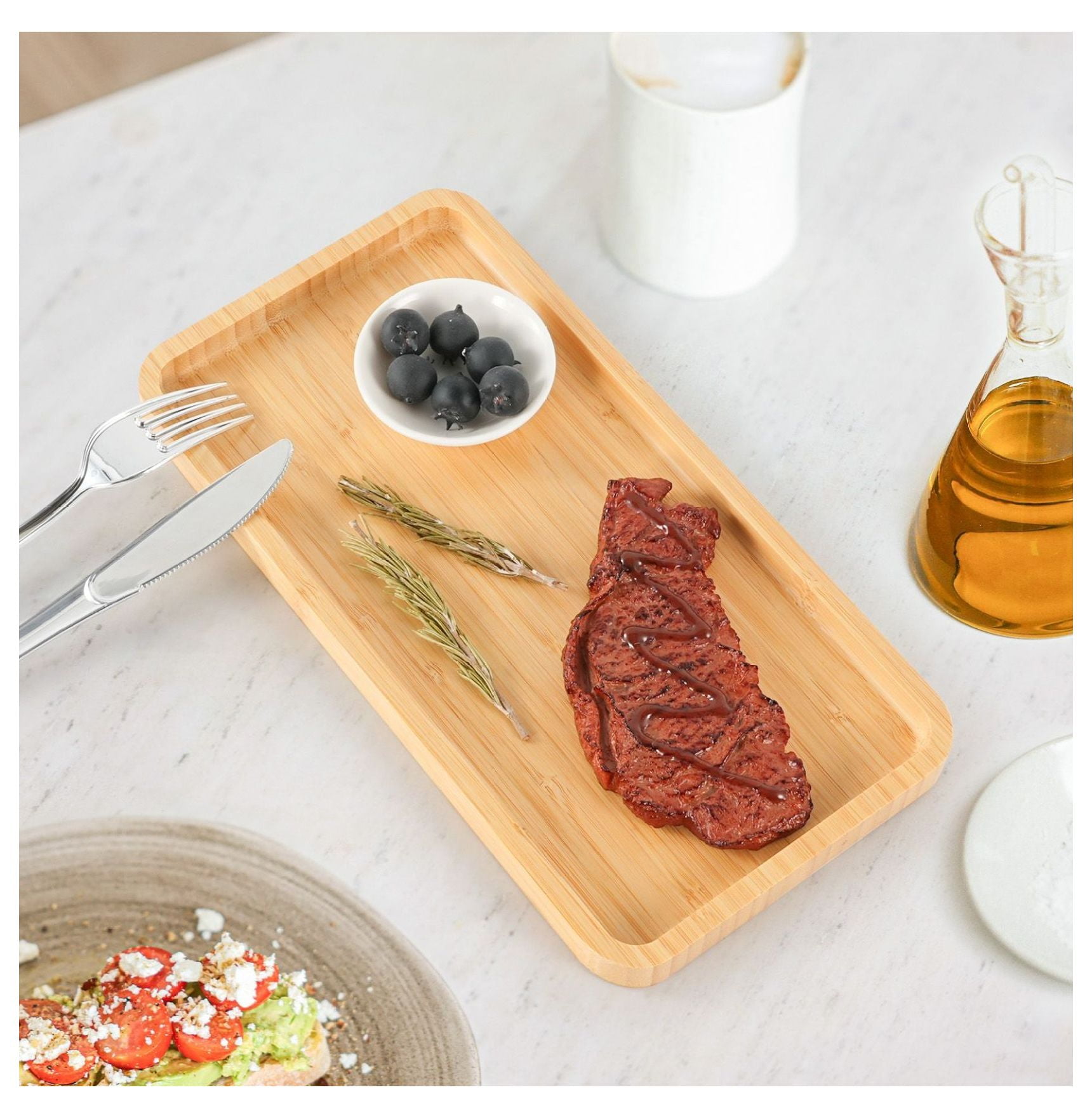 10 Inch Bamboo Serving Trays- Natural Rectangular Storage Tray with Non ...