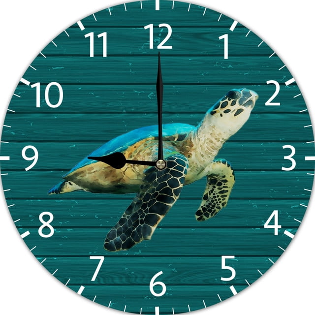 10 Inch Beach Themed Blue Wall Clocks,Sea Turtle Pattern Wall Clock ...